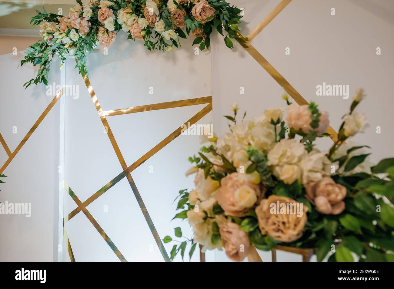 Wedding arch with multi-colored flowers. Wedding decorations Stock ...