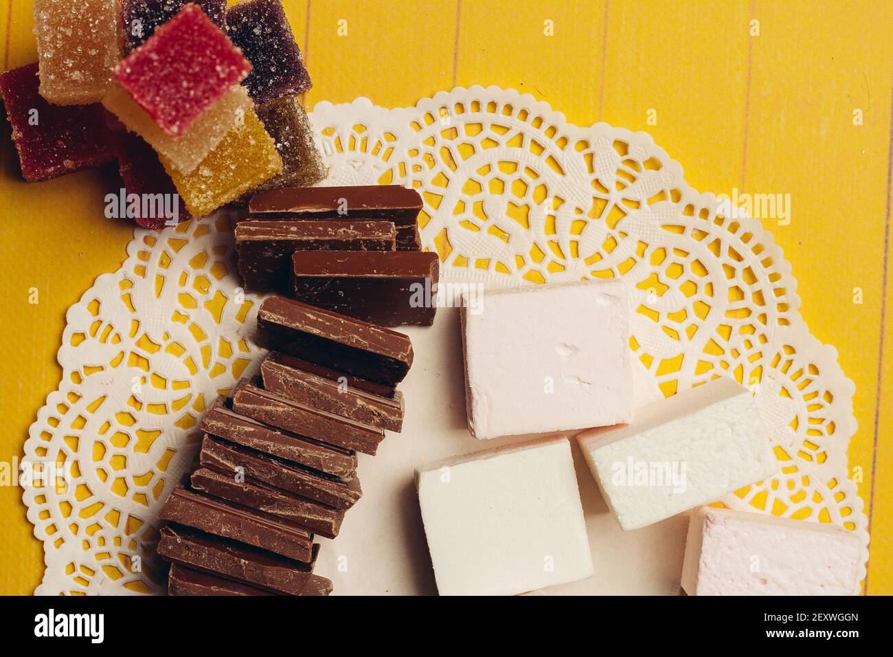 colorful marmalade candy sweets dessert enjoyment yellow background ...