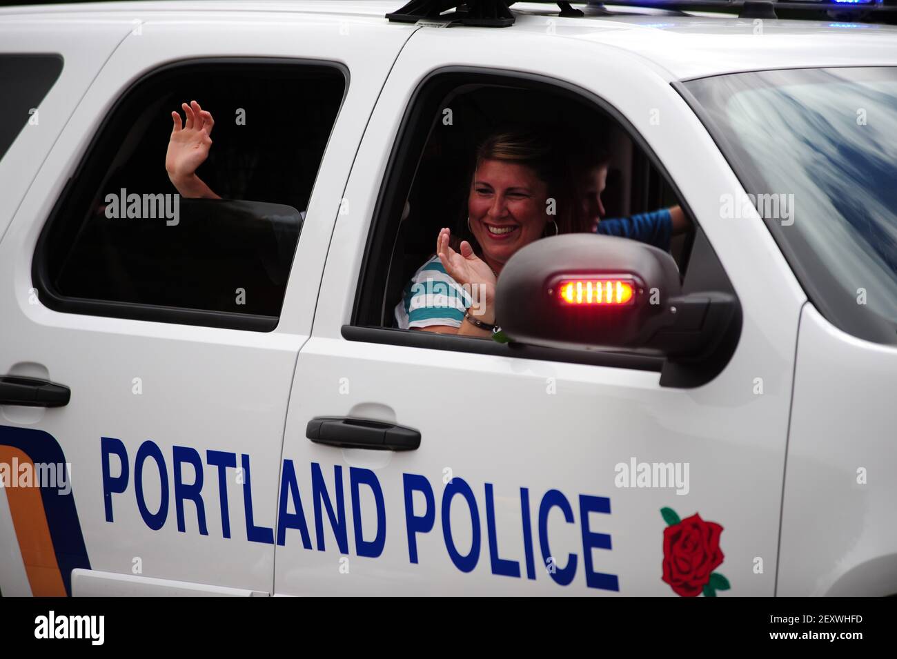 A Portland police car takes part in the Grand Floral Parade on June 7th ...