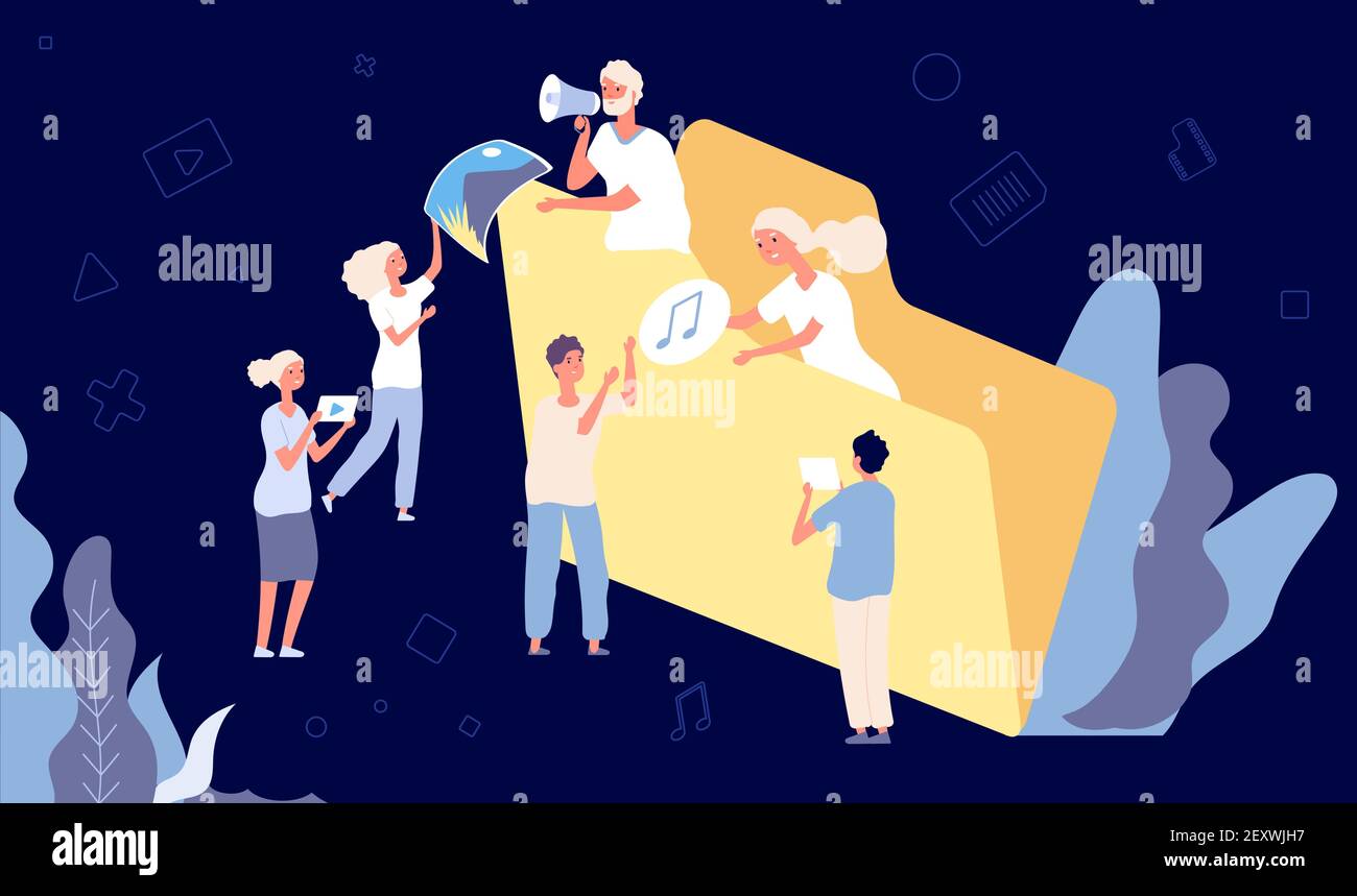 Content marketing. Entertainment for people, music, movie, drawing ...