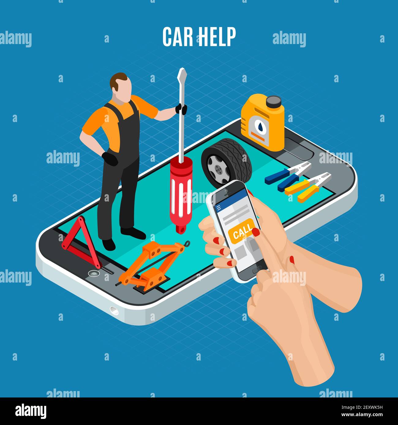 Car help isometric concept with equipment and tools symbols vector ...