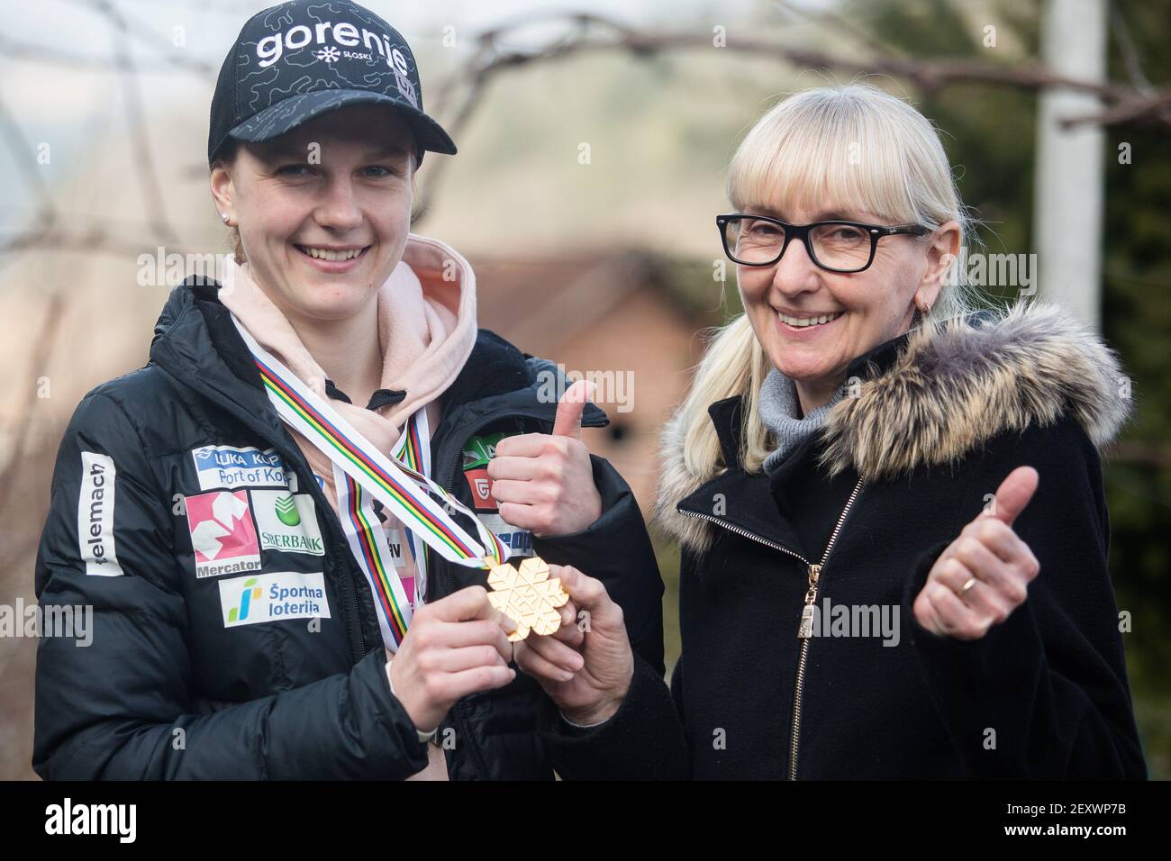 Ema Klinec and her mother, Vida in her home village of Poljane.Slovenia ...