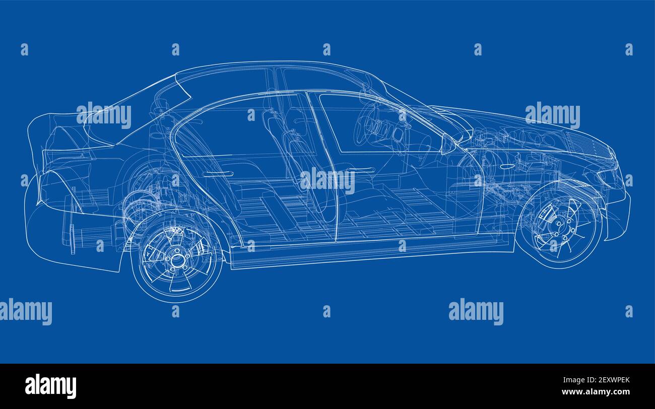 Electric Car With Chassis. Vector rendering of 3d Stock Vector Image ...