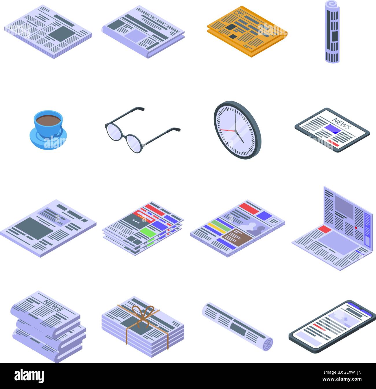 Newspaper icons set. Isometric set of newspaper vector icons for web ...