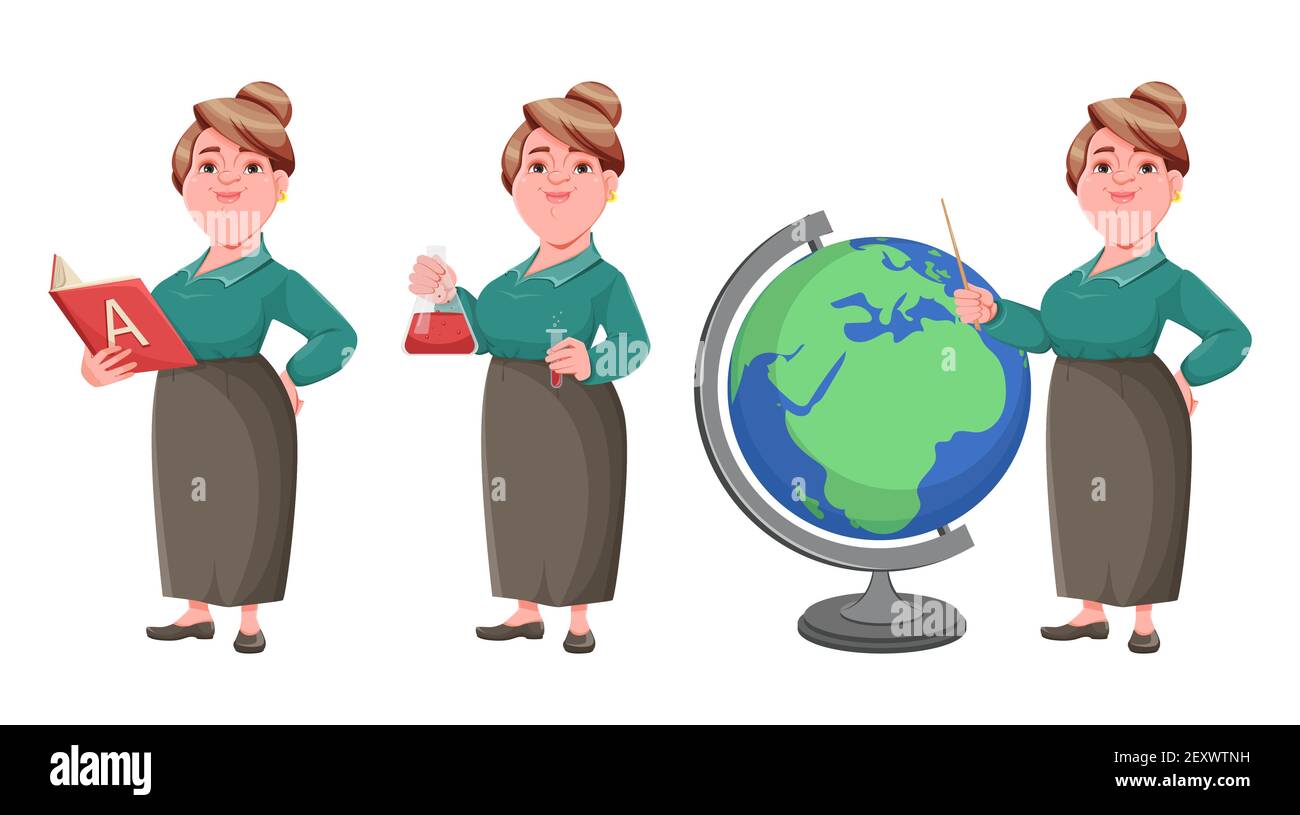 Stock vector happy smiling middle aged woman teacher, set of three ...