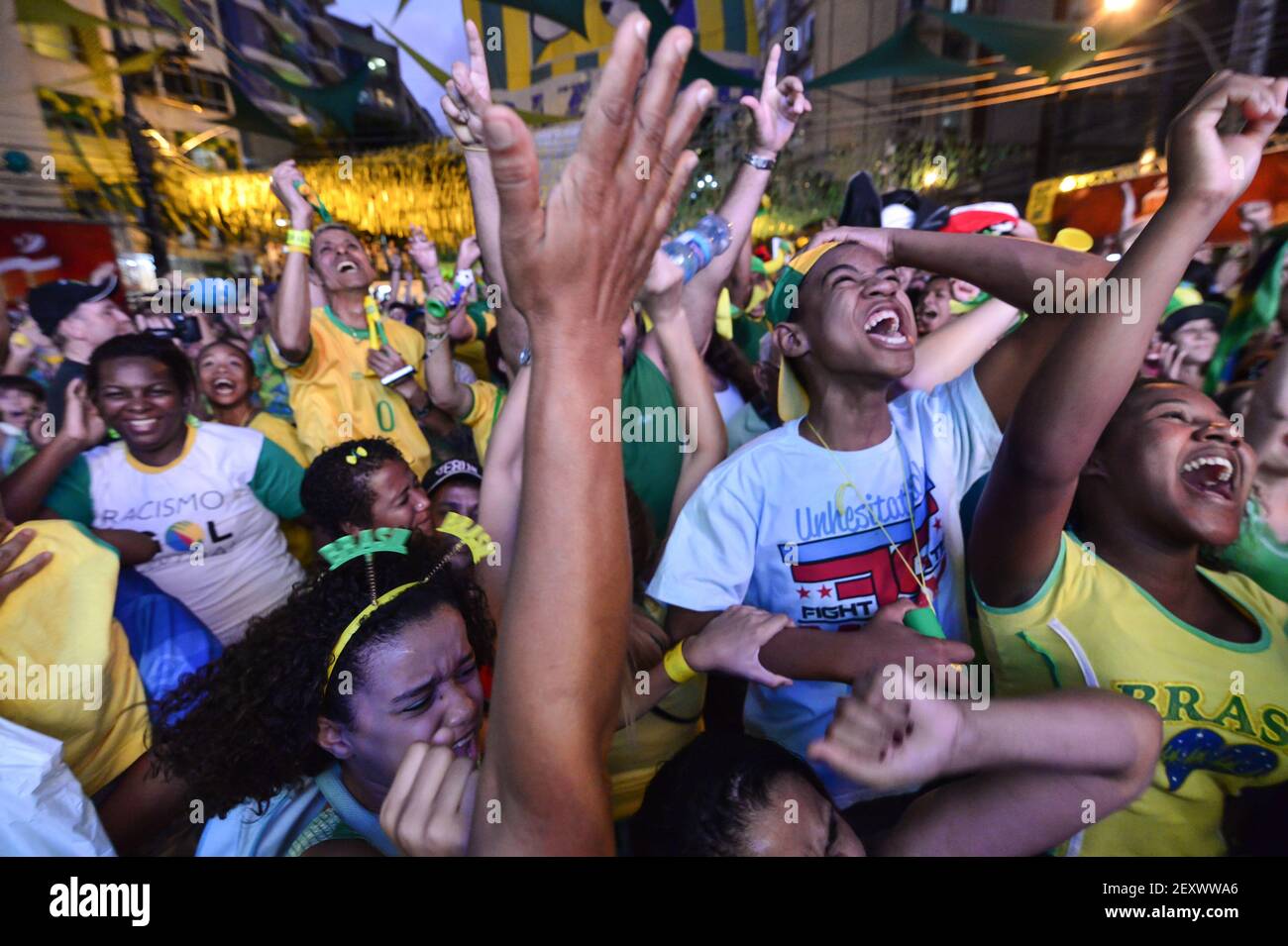 Brazil supporters watching the opening soccer match of the 2014 FIFA World Cup, between Brazil ...
