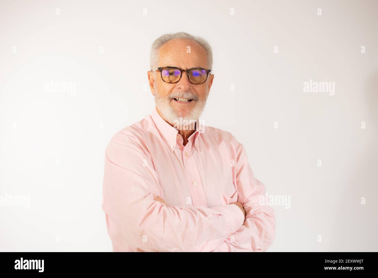 Portrait of healthy happy smile senior elderly caucasian old arm ...