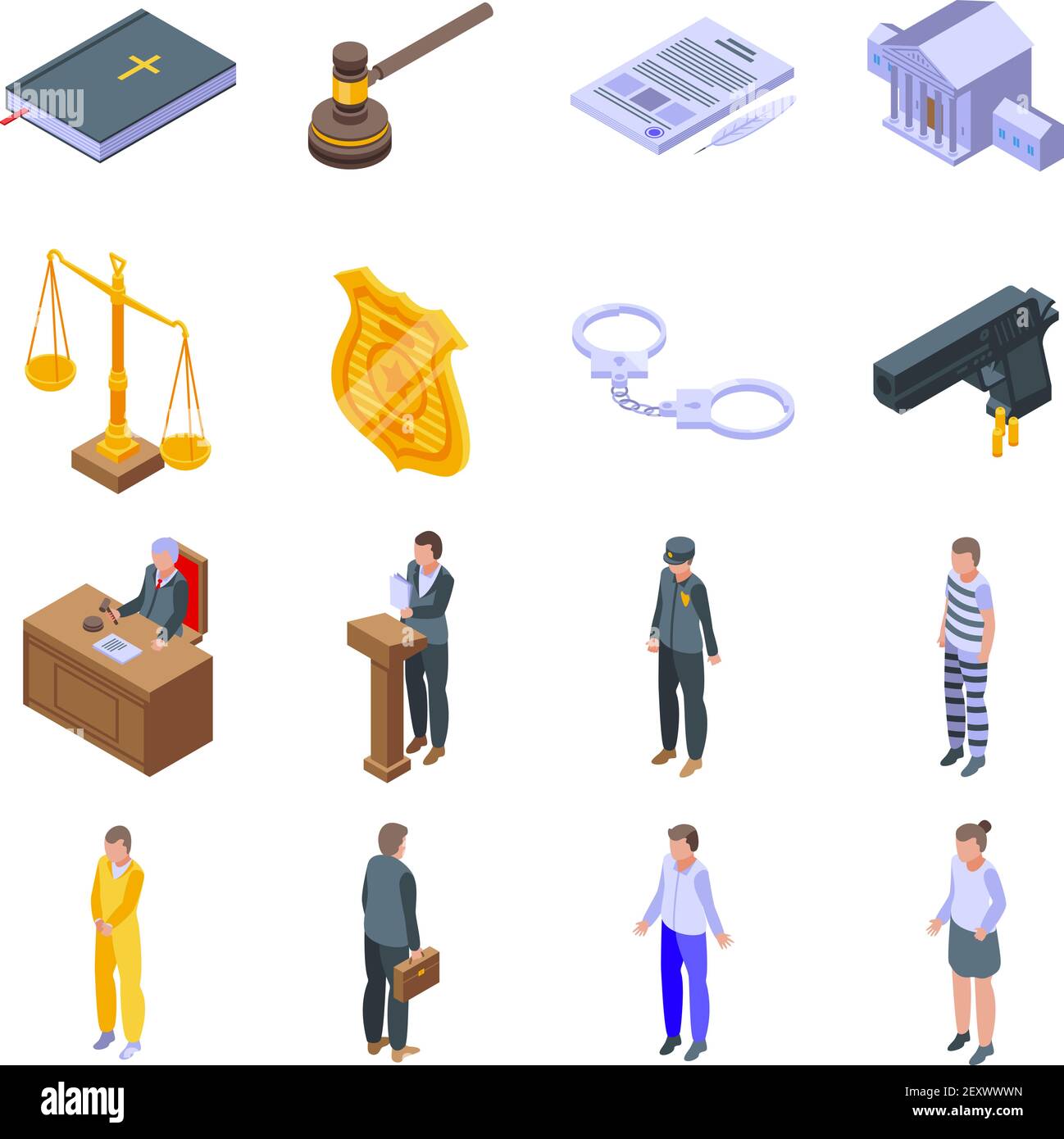 Criminal justice icons set. Isometric set of criminal justice vector ...