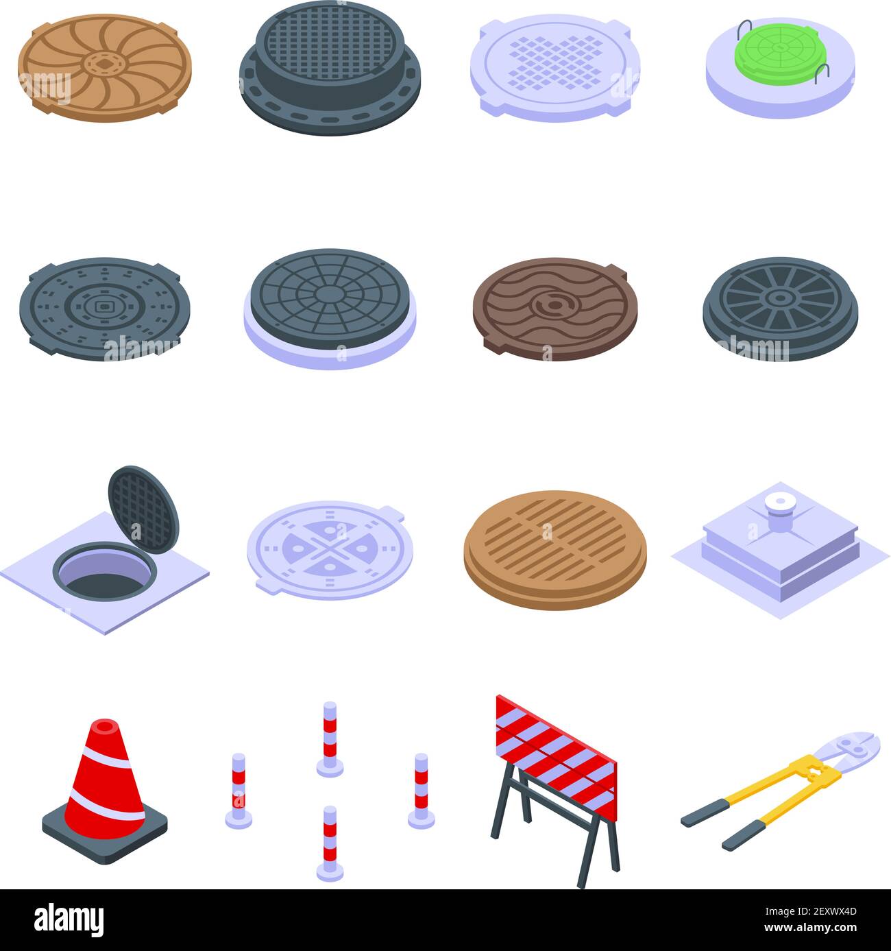 Manhole icons set. Isometric set of manhole vector icons for web design ...