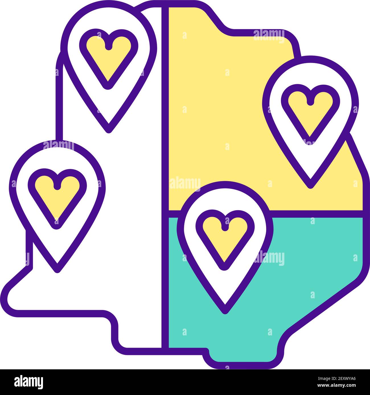 Map divided into areas with like signs RGB color icon Stock Vector ...