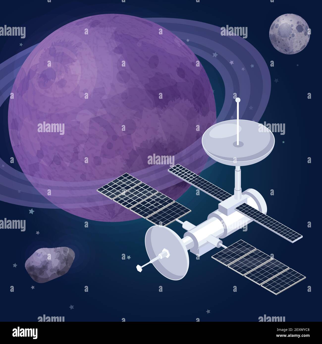 Space exploration isometric composition with view of outer space ...