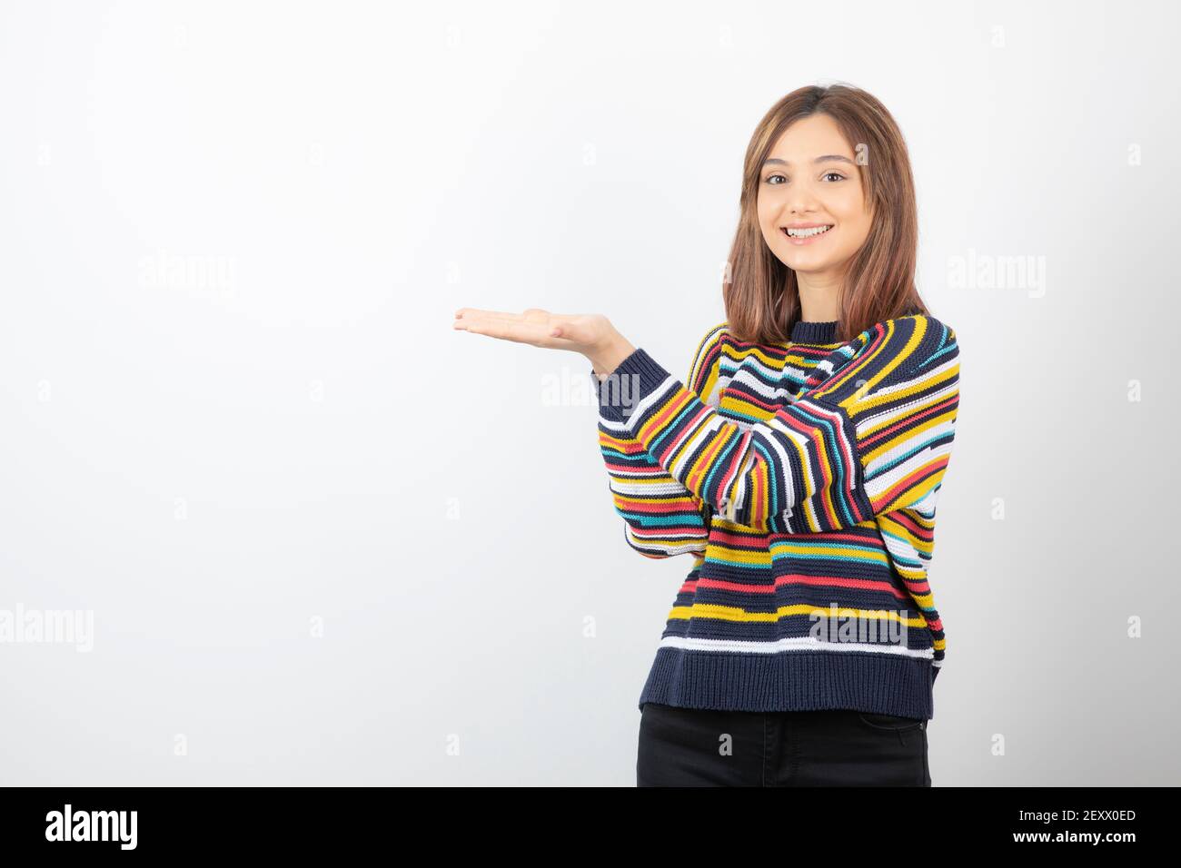 Woman showing hand palms hi-res stock photography and images - Alamy