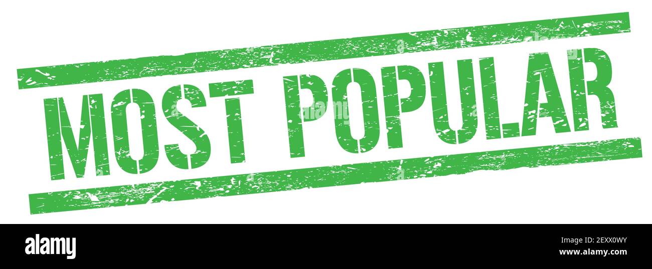 MOST POPULAR text on green grungy rectangle stamp sign Stock Photo - Alamy
