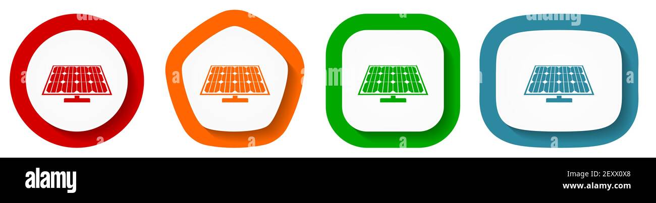 Solar panel, clean energy, power vector icon set, flat design buttons ...
