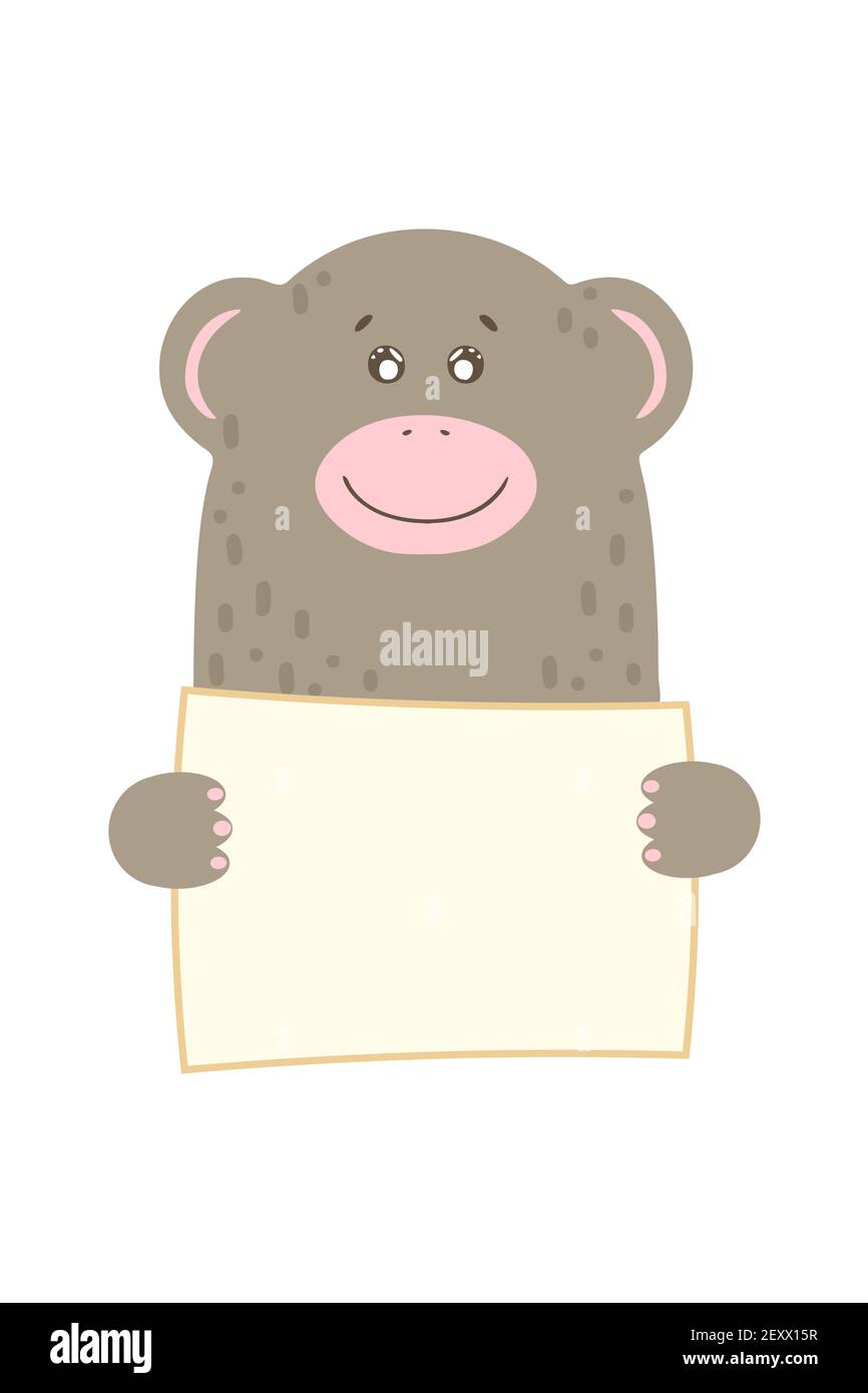 Cute cartoon monkey ape animal holding tag sign with copy space. set ...