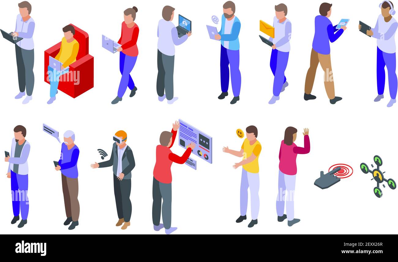 Interaction icons set. Isometric set of interaction vector icons for ...