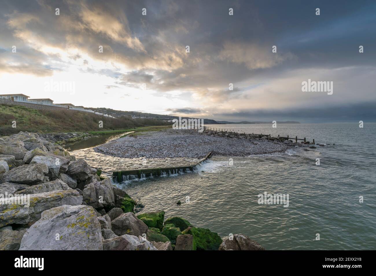 Llanddulas beach on the North Wales coast UK where the river Dulas ...