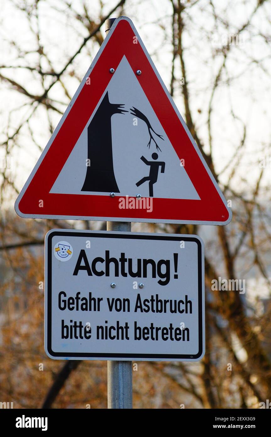 Sign falling tree branches hi-res stock photography and images - Alamy