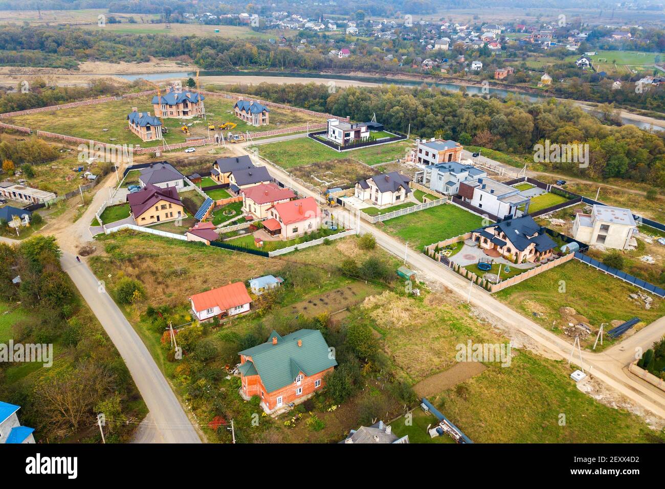 Flying over village residential neighbourhood hi-res stock photography ...