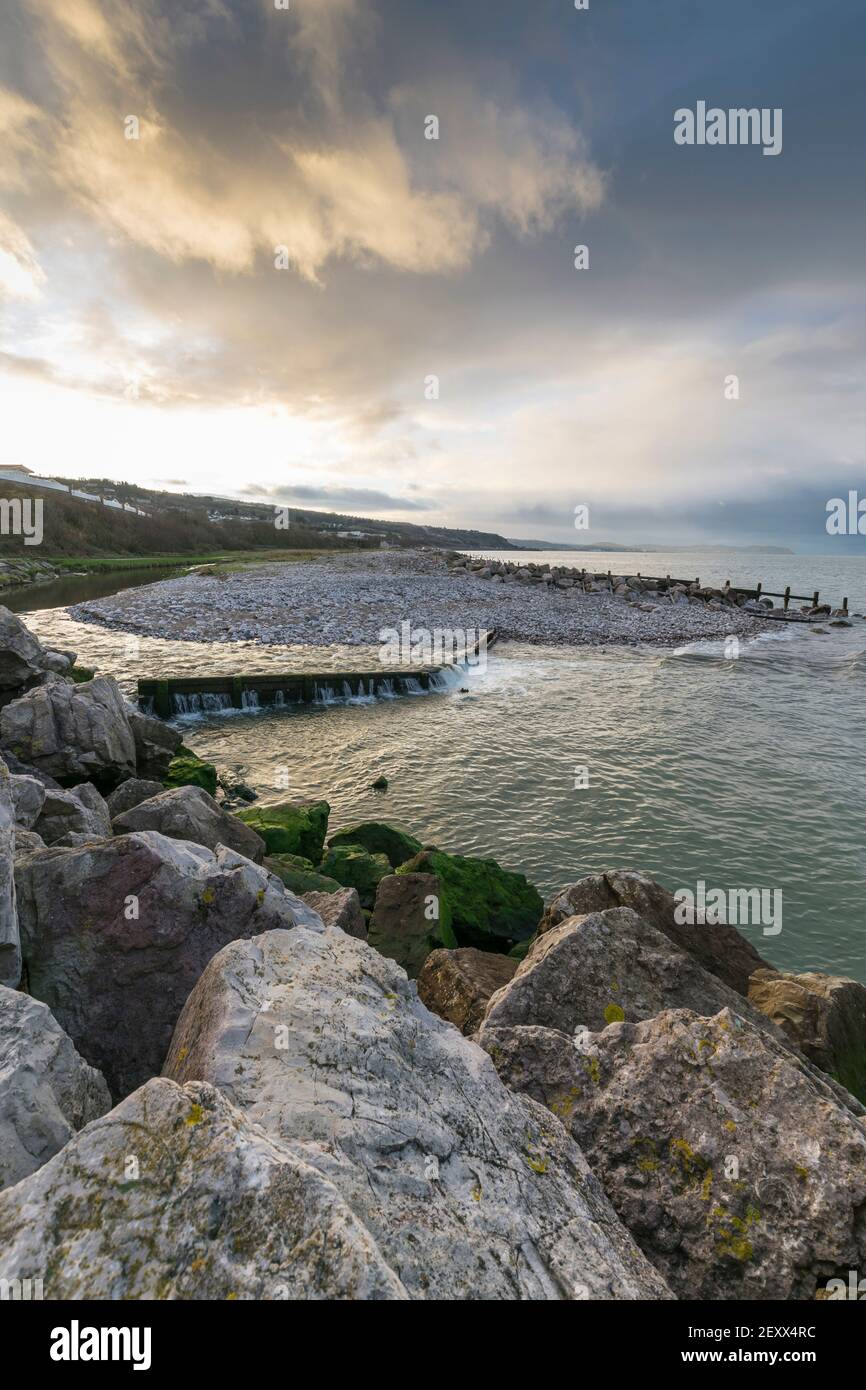 Llanddulas beach on the North Wales coast UK where the river Dulas ...