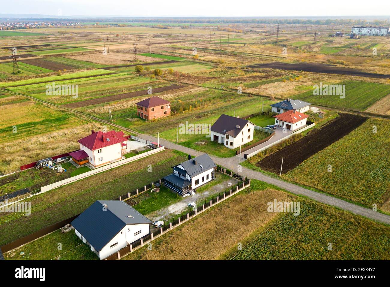 Flying over village residential neighbourhood hi-res stock photography ...