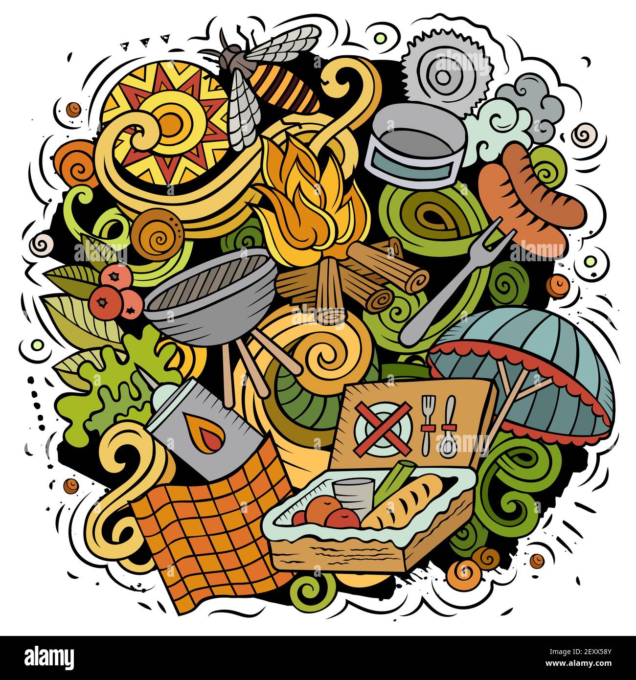 Picnic cartoon doodle illustration. Funny design Stock Vector Image ...