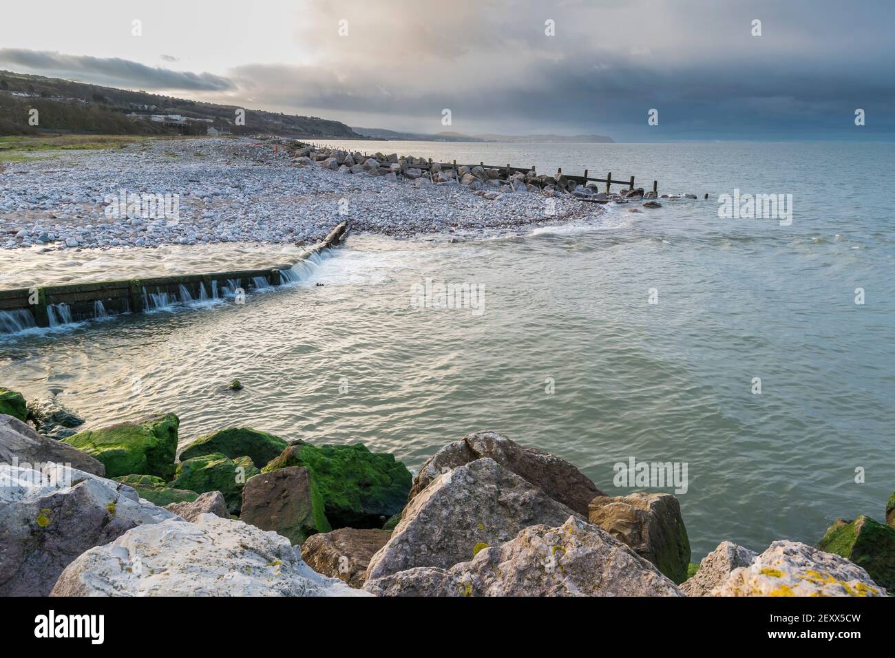Llanddulas beach on the North Wales coast UK where the river Dulas ...