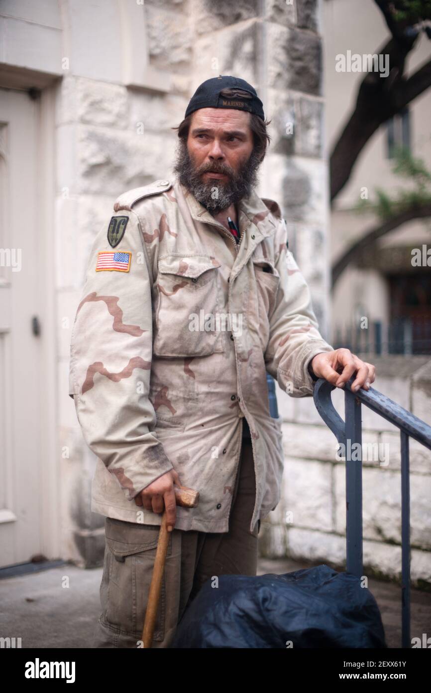Disabled Marine Veteran Homeless Sitting on Streets San Antonio Stock ...