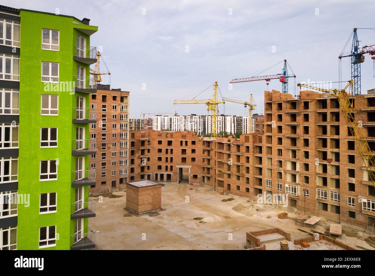 Aerial view of city residential area with high apartment buildings ...