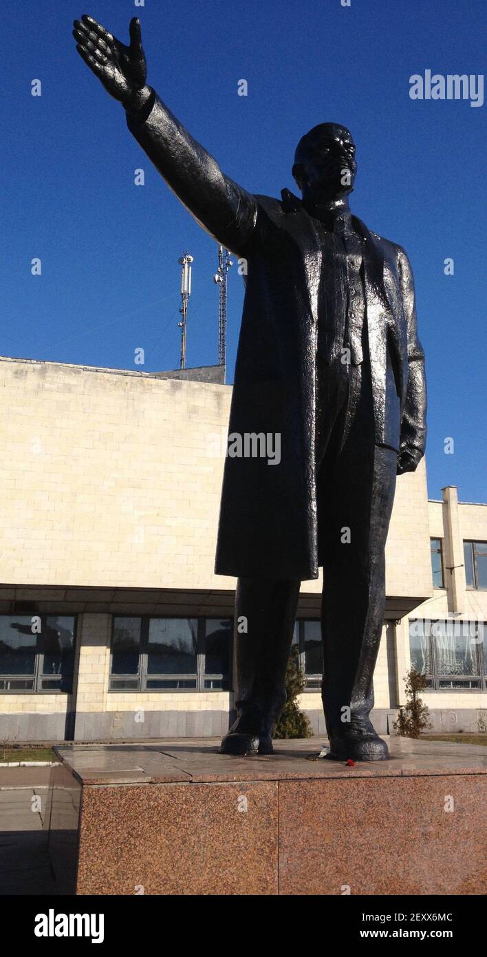 A still-standing statue of Vladimir Lenin as seen in March in a small ...
