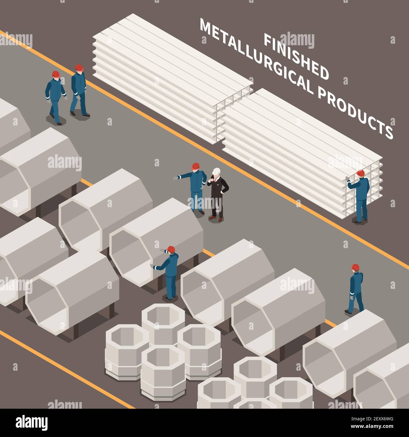 Metal Industry Isometric Composition With Workers And Metallurgical