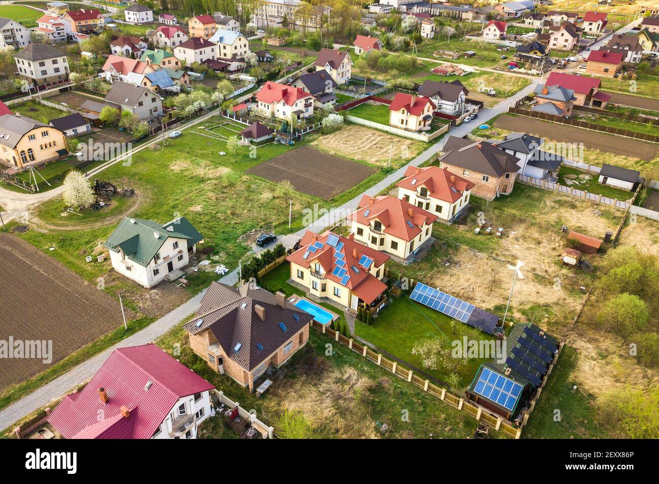 Aerial view of rural area in town with residential houses Stock Photo ...