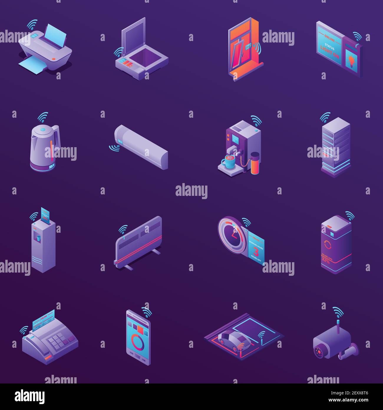 Set of isometric icons with iot technology for business office isolated ...