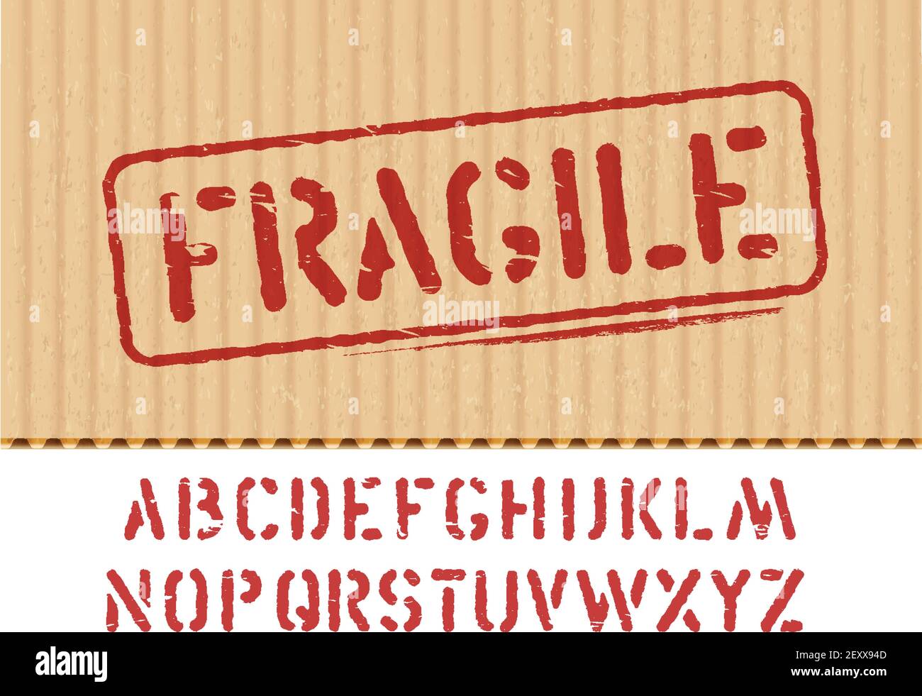 Fragile vector sign on cargo textured cardboard box background with ...