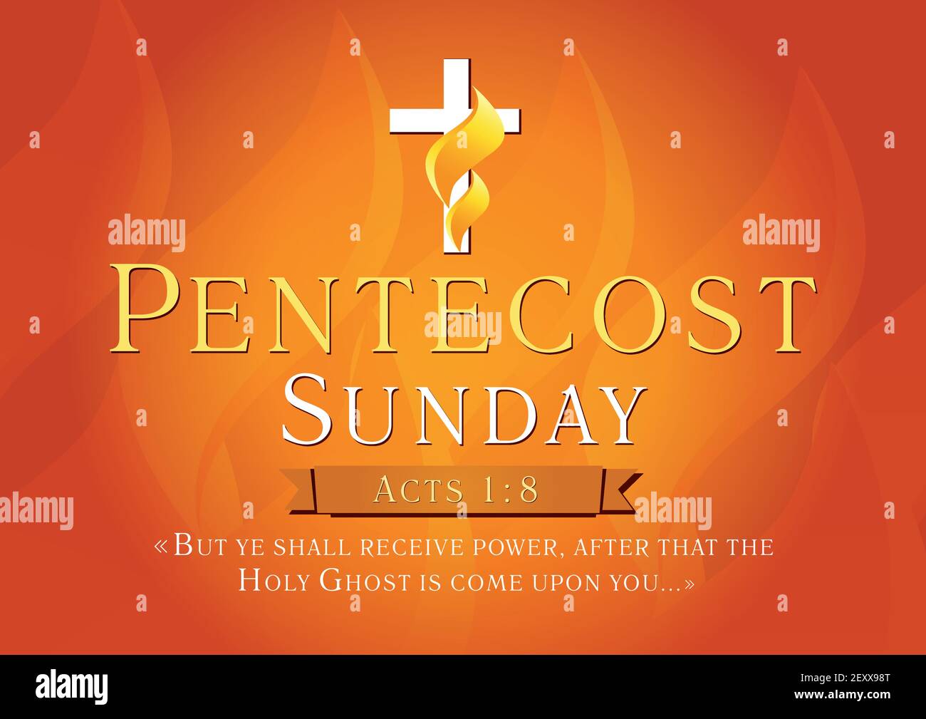 Day of Pentecost invitation concept. Cross shape with flames. Words ...