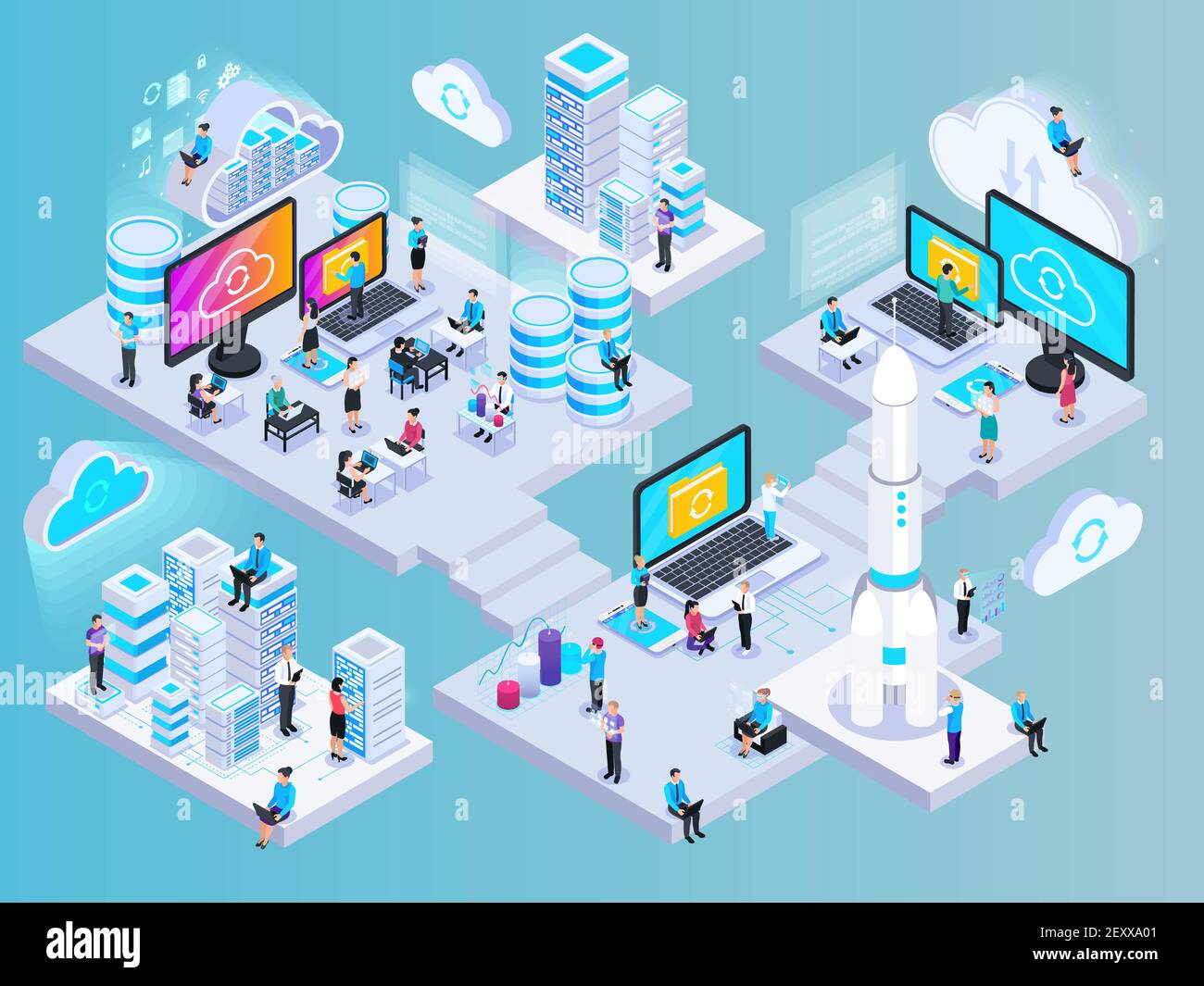 Cloud services isometric composition with conceptual images of network ...