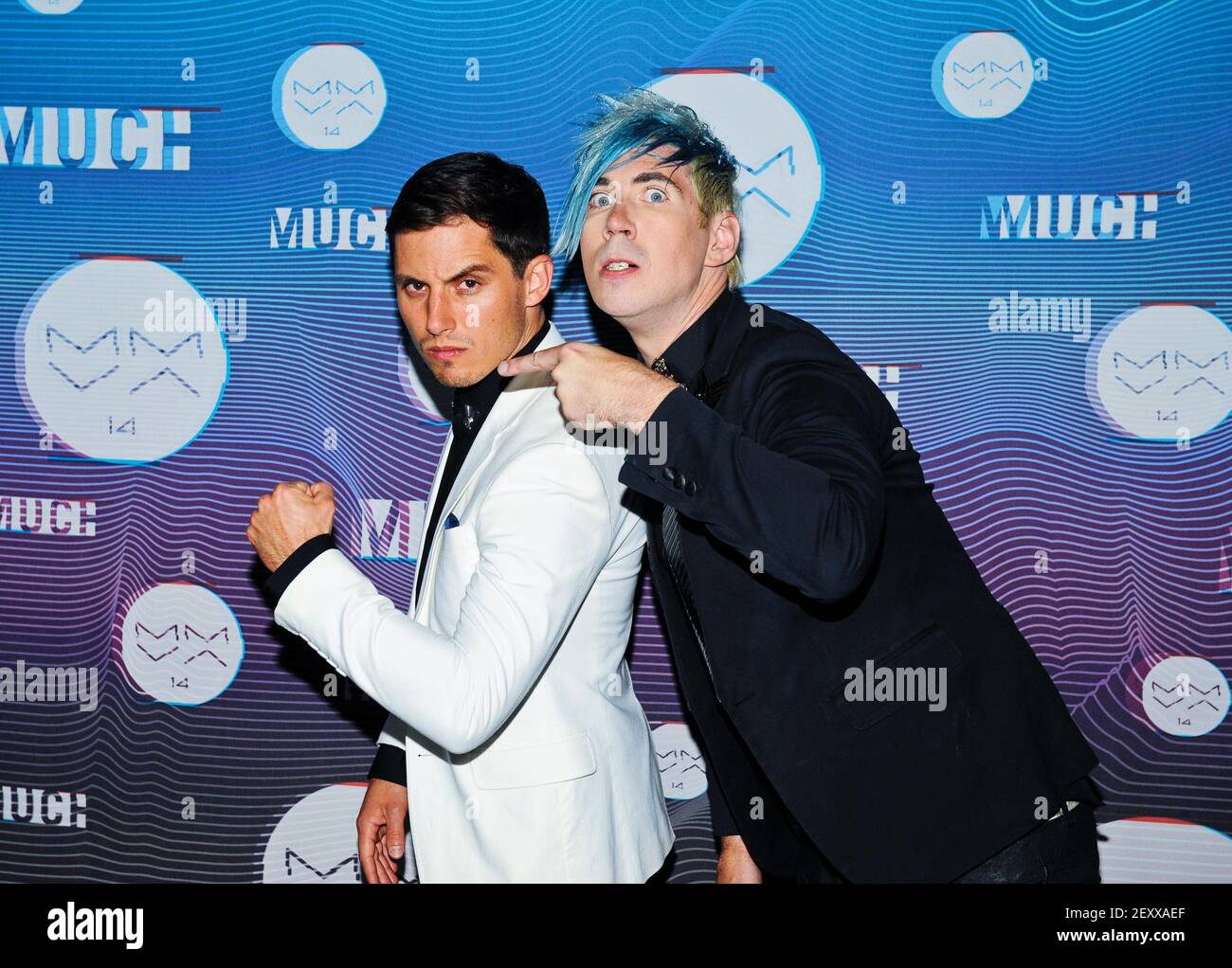 15 June 2014 - Toronto, Ontario, Canada. Matt Webb and Josh Ramsey of Marianas Trench pose in ...