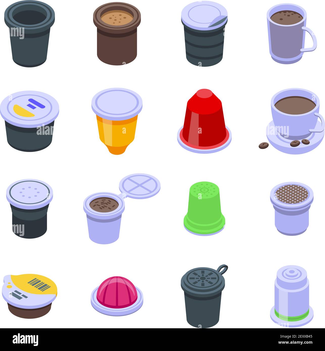 Capsule coffee icons set. Isometric set of capsule coffee vector icons ...