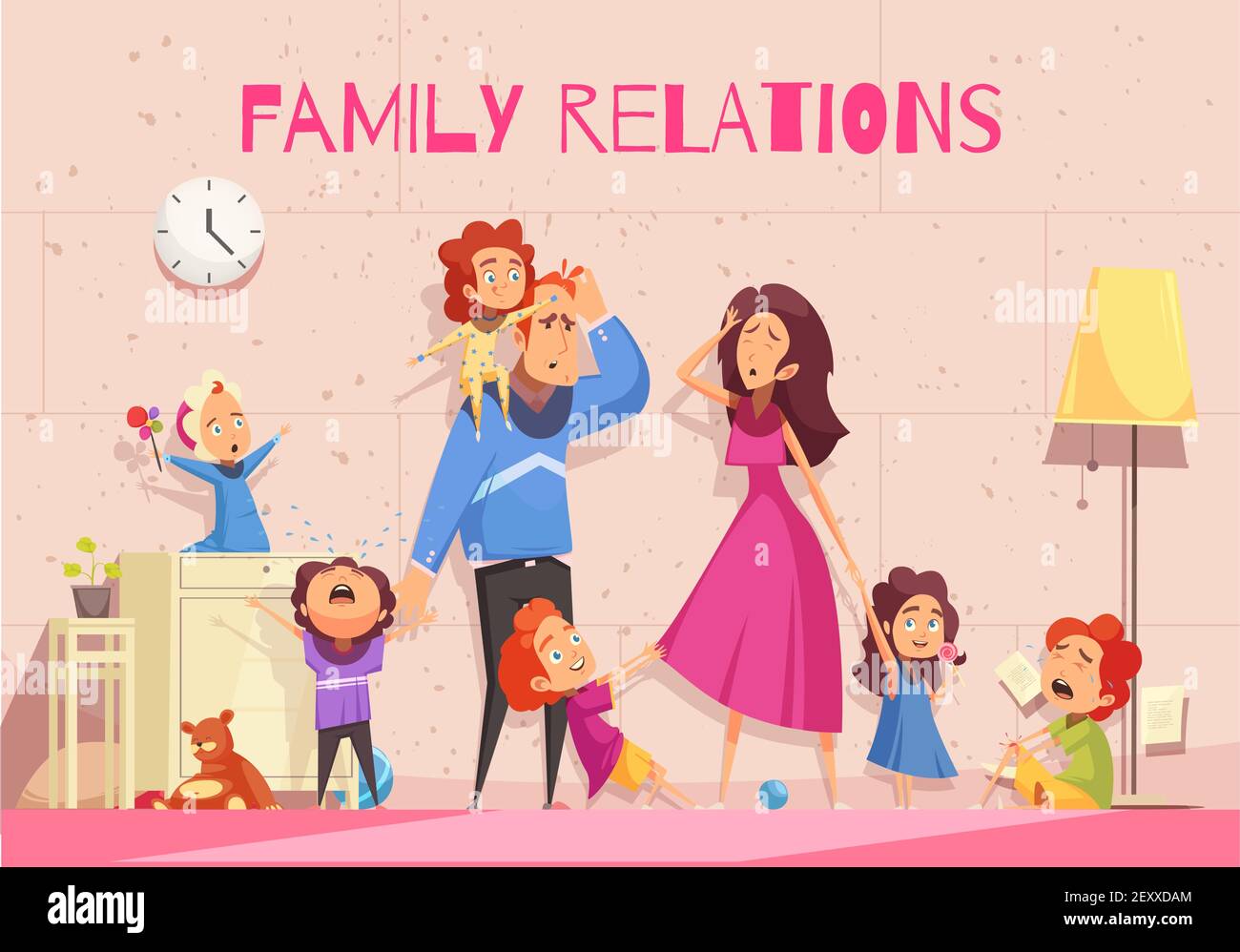 Family relations cartoon poster showing emotion of dejected parents ...