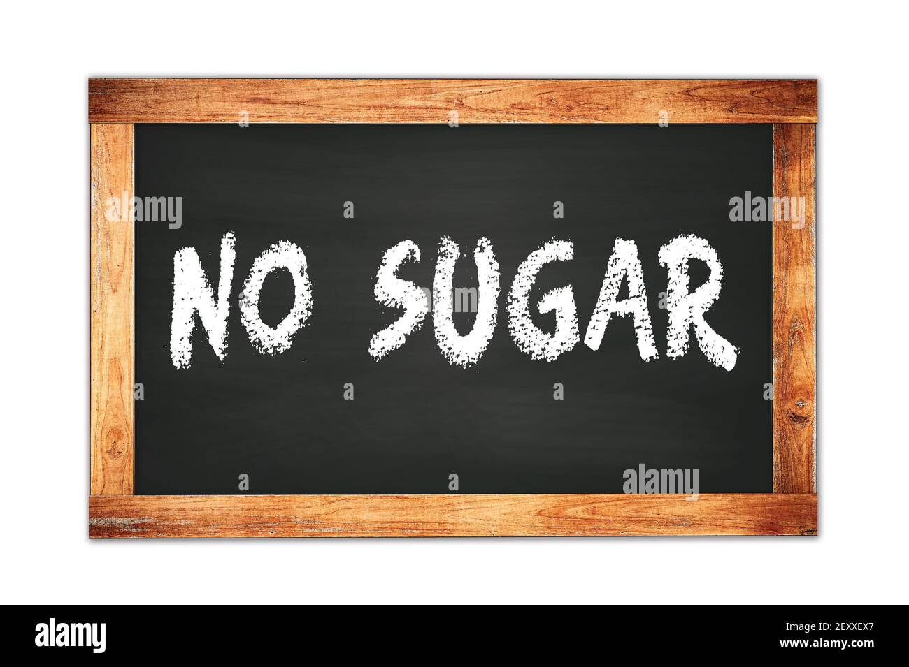 NO SUGAR text written on black wooden frame school blackboard Stock ...