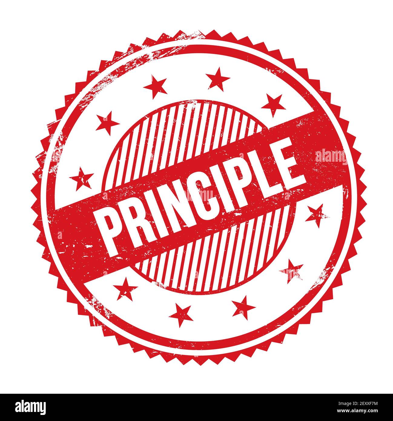 PRINCIPLE text written on red grungy zig zag borders round stamp Stock ...