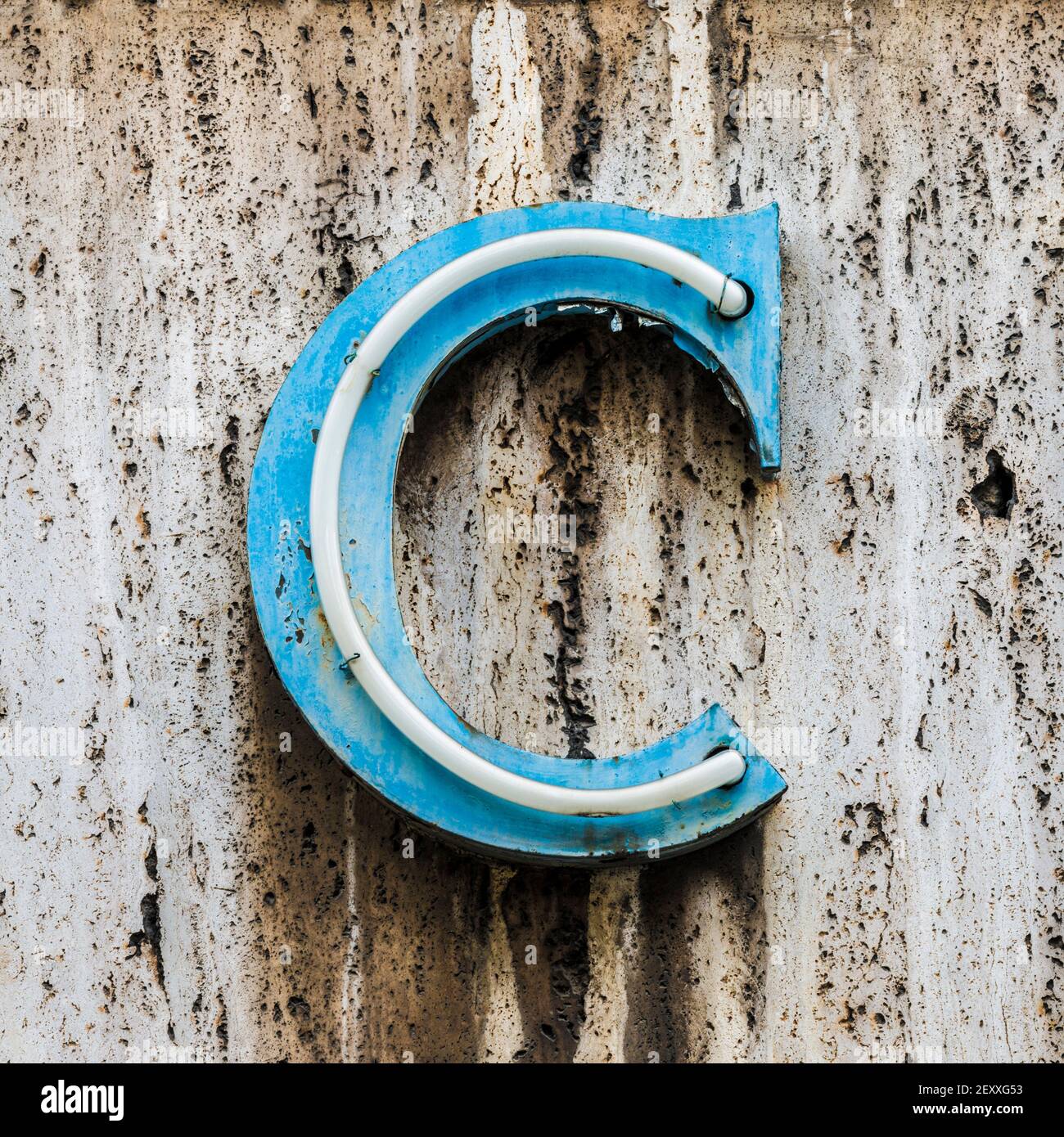 Old neon letter C in turquoise colour Stock Photo - Alamy