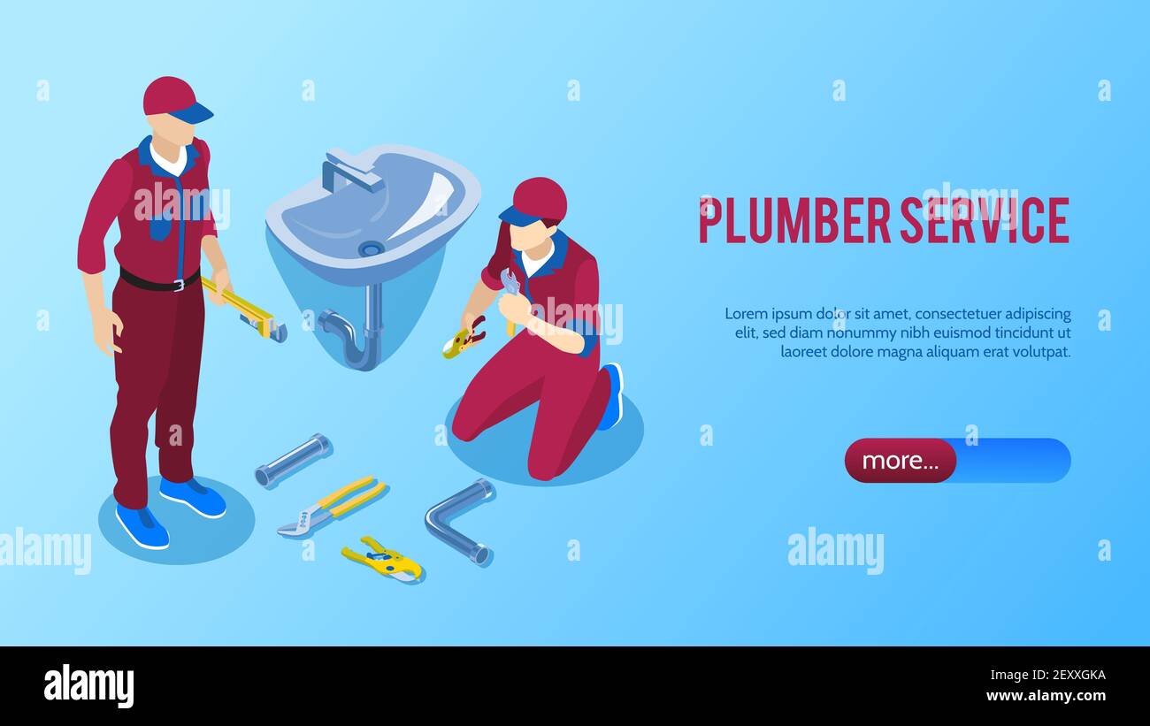 Professional plumber service online horizontal isometric web page ...
