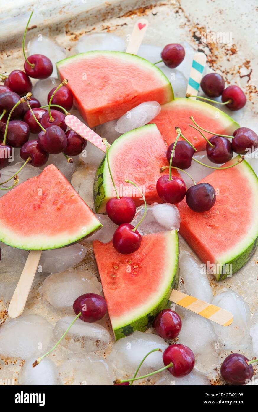 Fresh watermelon and cherries Stock Photo - Alamy