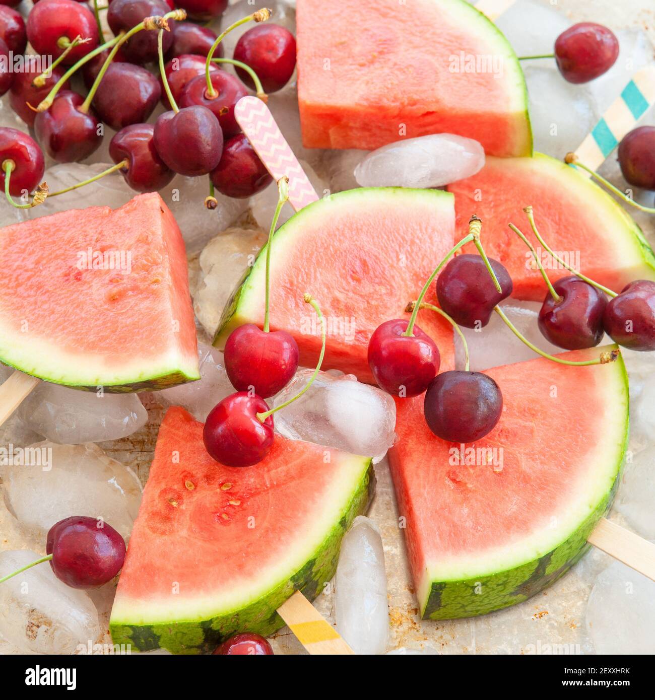 Fresh watermelon and cherries Stock Photo - Alamy