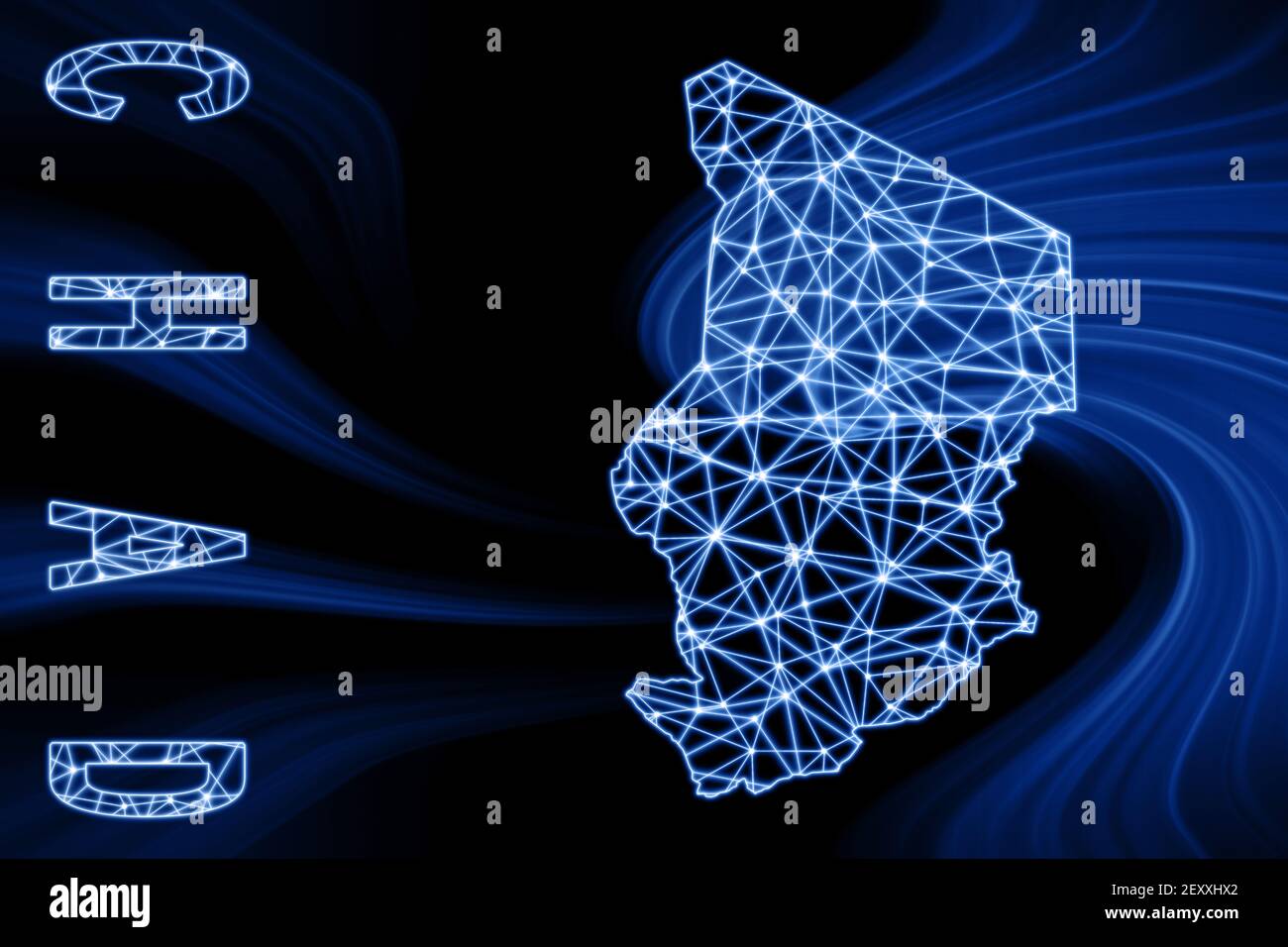 Map of Chad, Polygonal mesh line map, blue map on dark background Stock ...