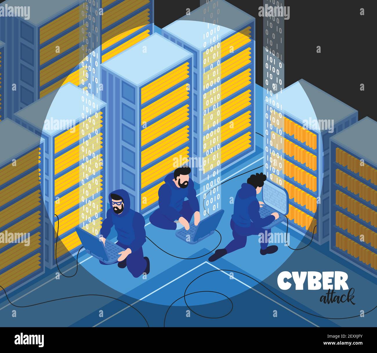Isometric Hacker Composition Background With Text And View Of Hackers Group Human Characters
