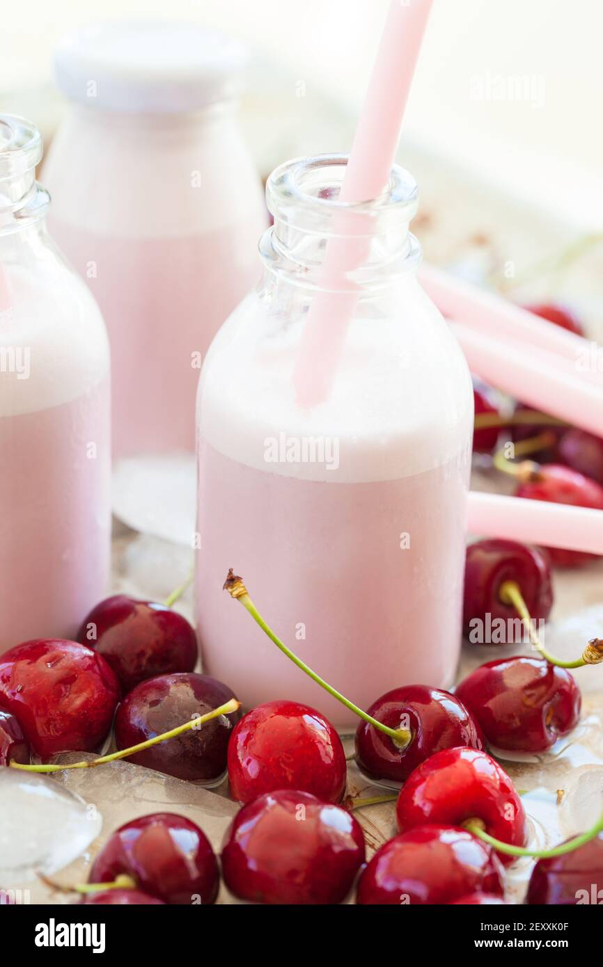 Milkshake with fresh cherries Stock Photo - Alamy