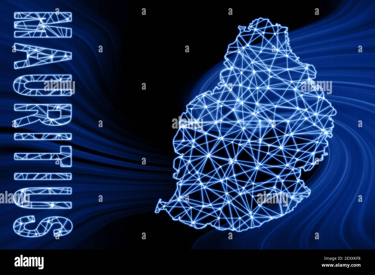 Map of Mauritius, Polygonal mesh line map, blue map on dark background ...
