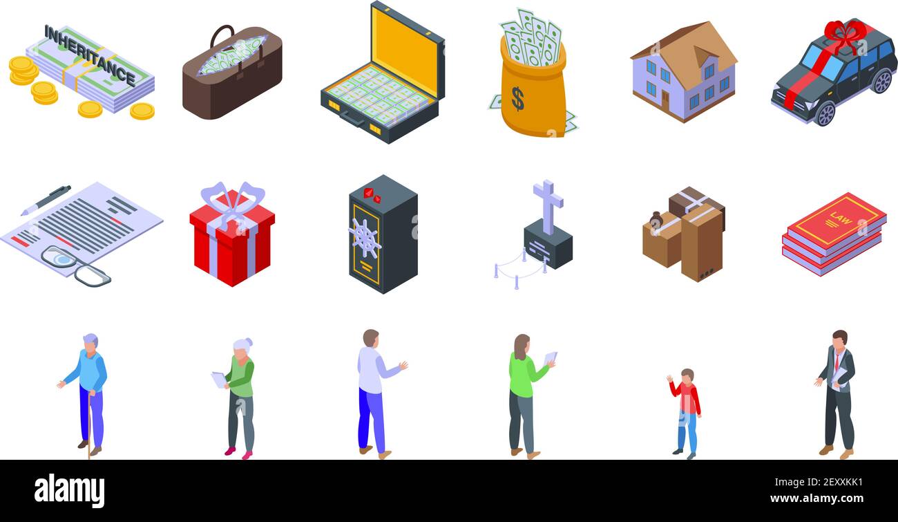 Inheritance icons set. Isometric set of inheritance vector icons for ...